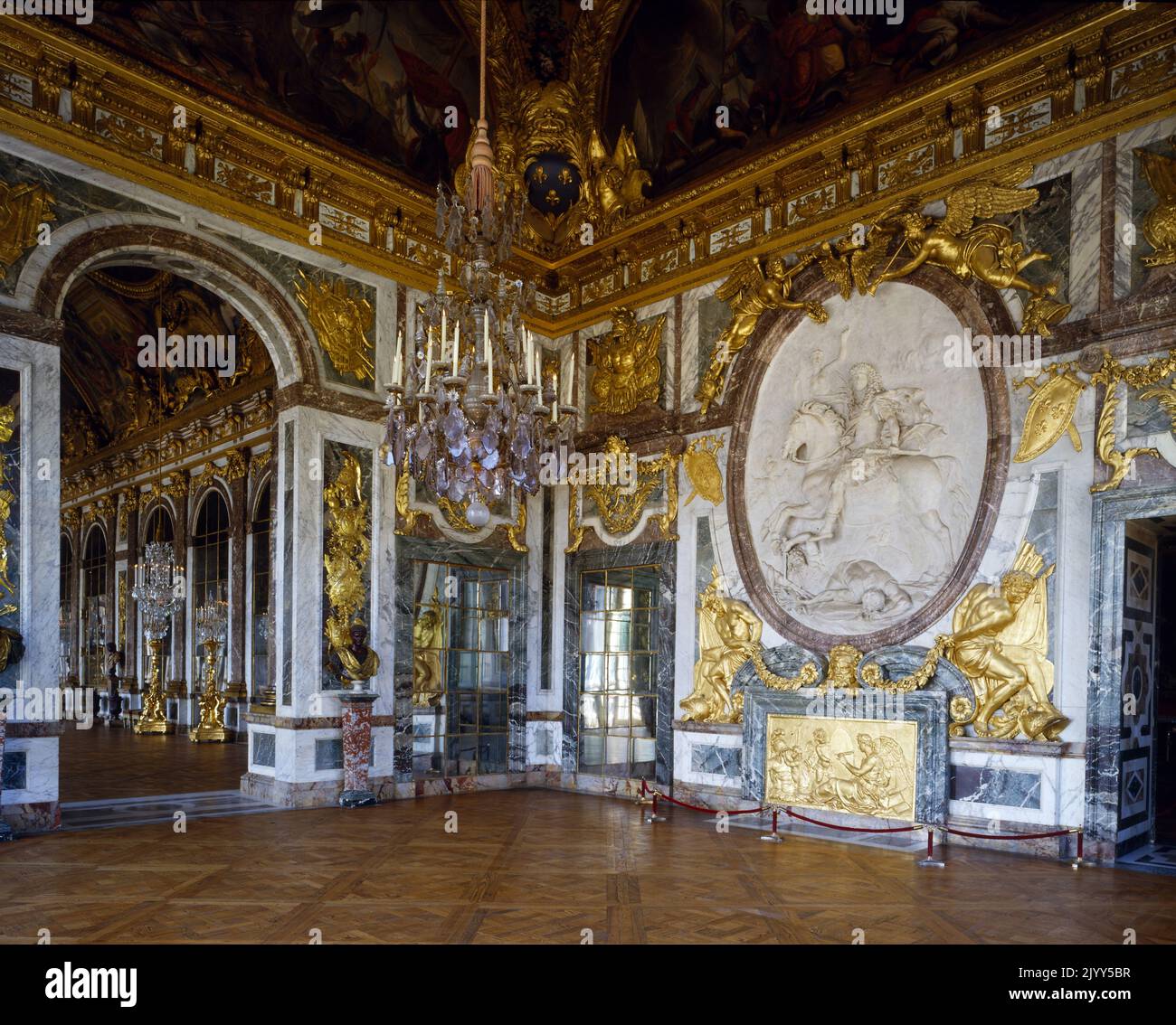 Detail showing a relief of King Louis XIV in the Sallon de guerre ...