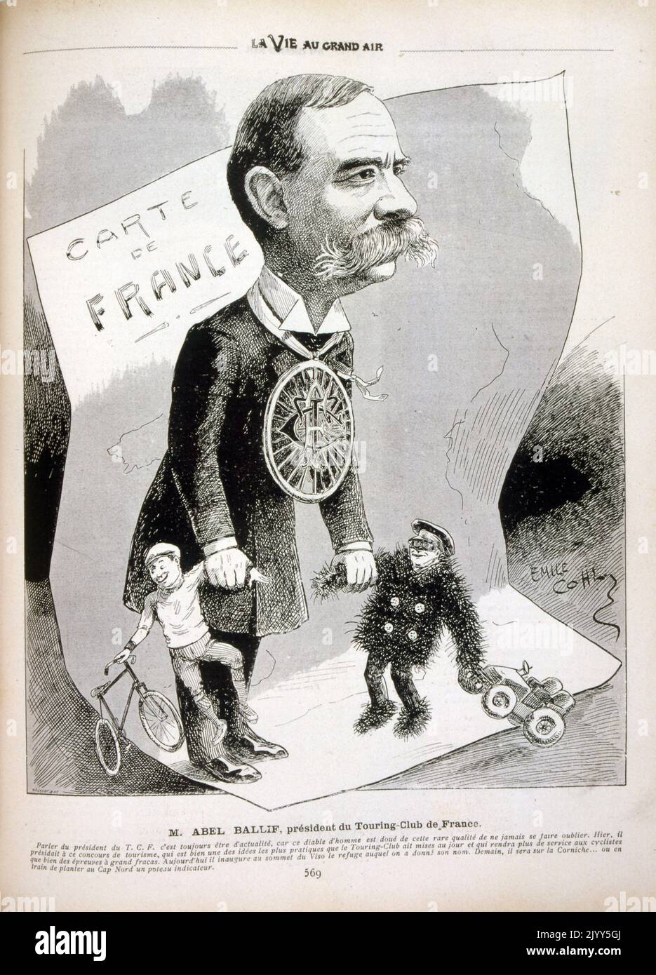 Cartoon of Abel Ballif, the President of the Touring club de France a ...