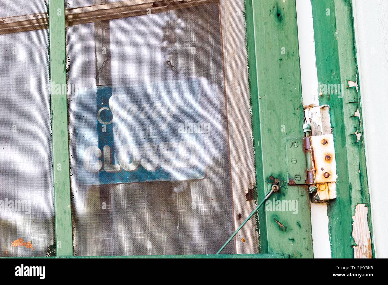 USA, Washington State, Whitman County. Palouse. Screen door with closed ...