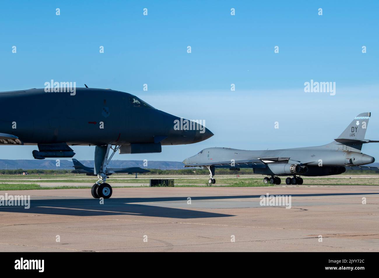 Three B-1B Lancers prepare to takeoff at Dyess Air Force Base, Texas ...