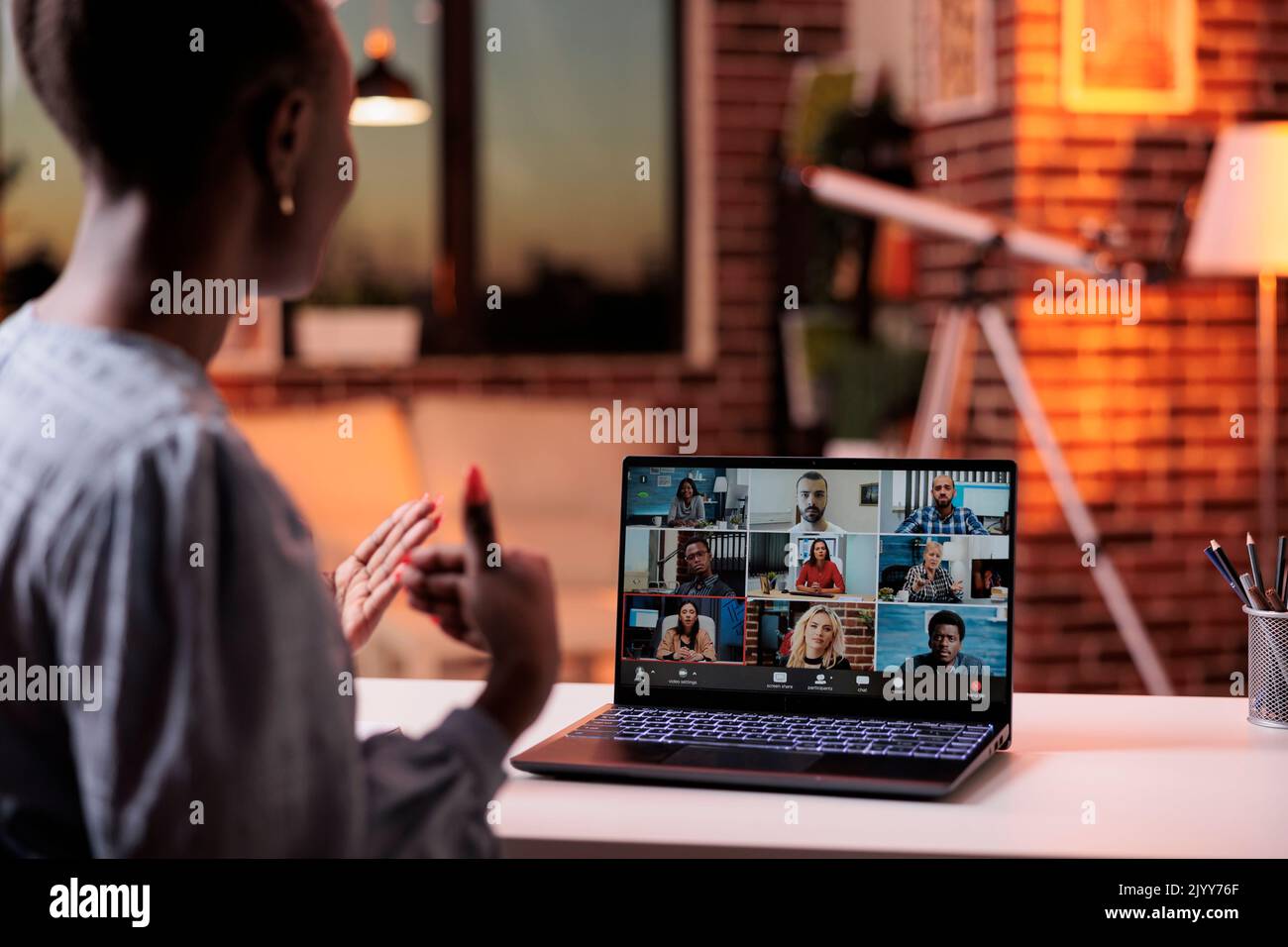 Female african american businesswoman attending business meeting with ...