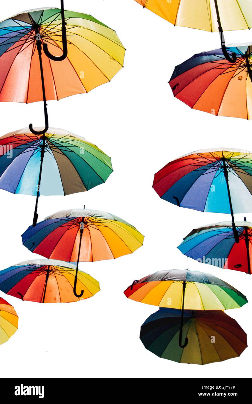 rainbow color modern umbrella isolated on white background Stock Photo ...