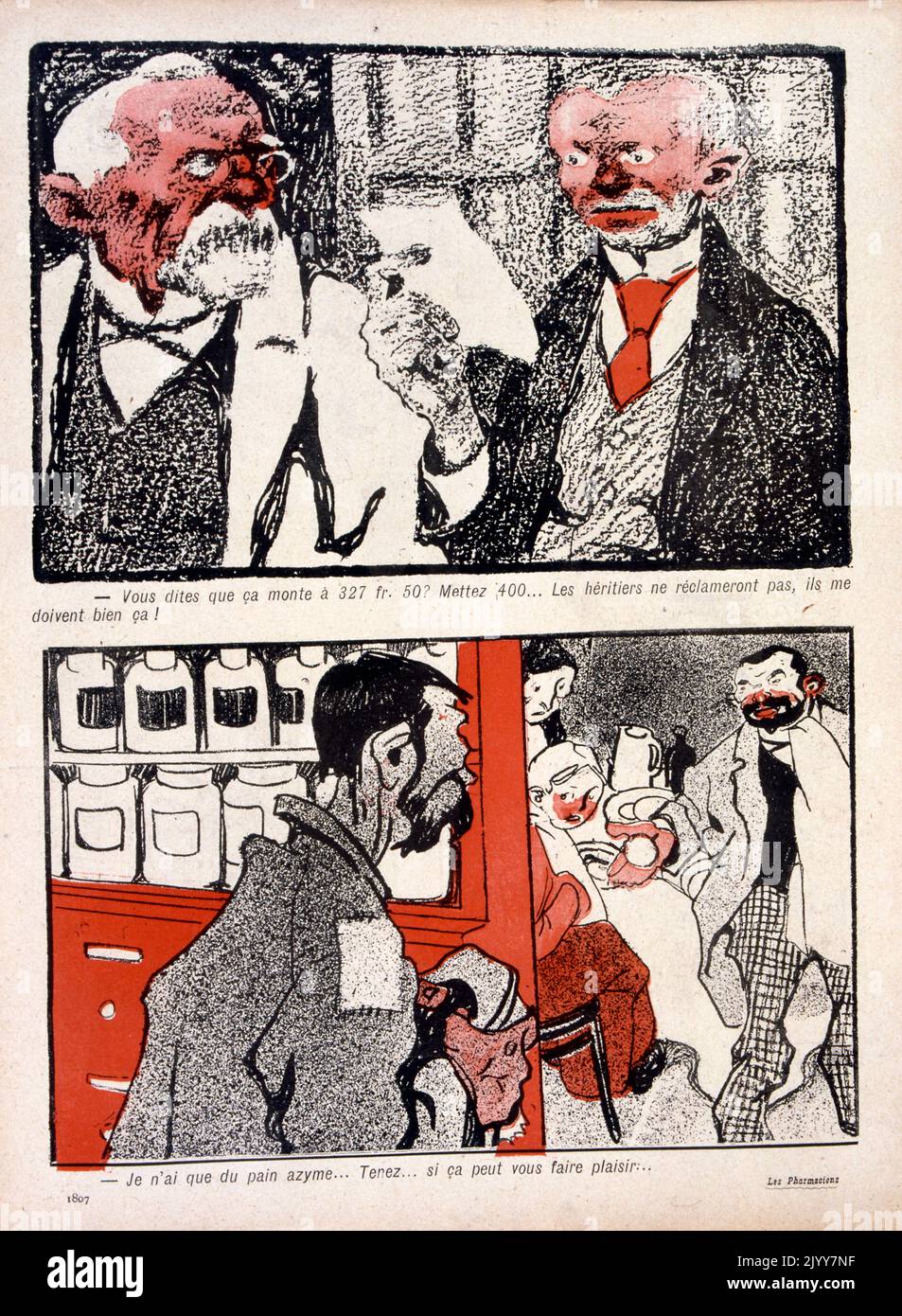 In L'Assiette au Beurre satirical magazine; split colour drawing; above ...