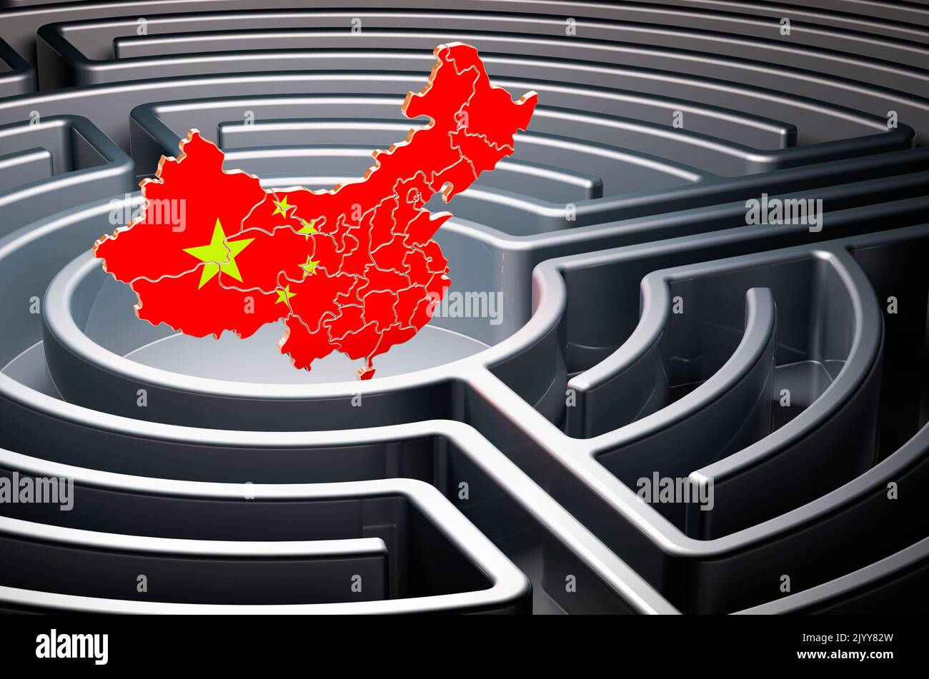Chinese map inside maze, 3D rendering Stock Photo - Alamy