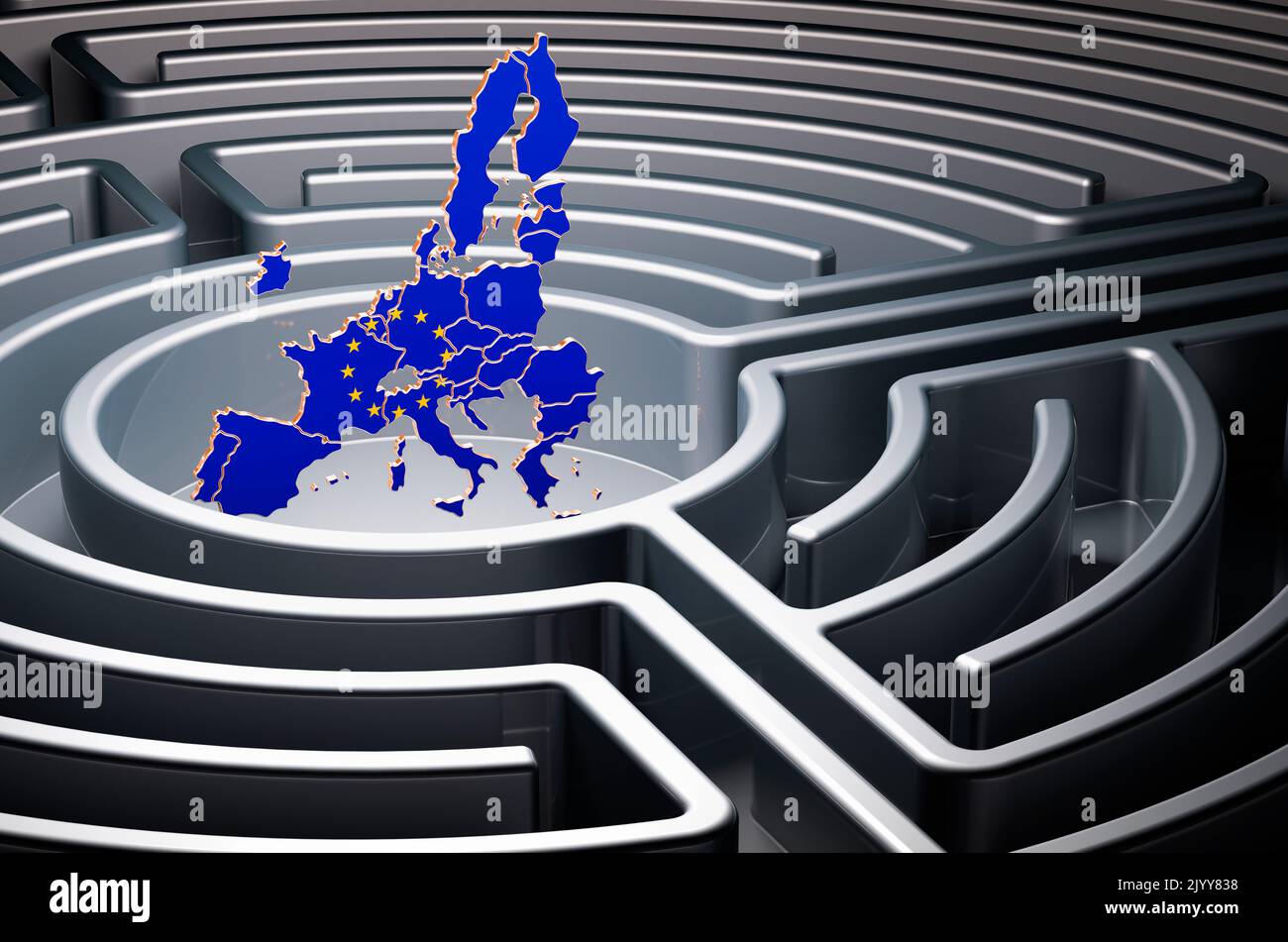 The EU map inside maze, 3D rendering Stock Photo - Alamy