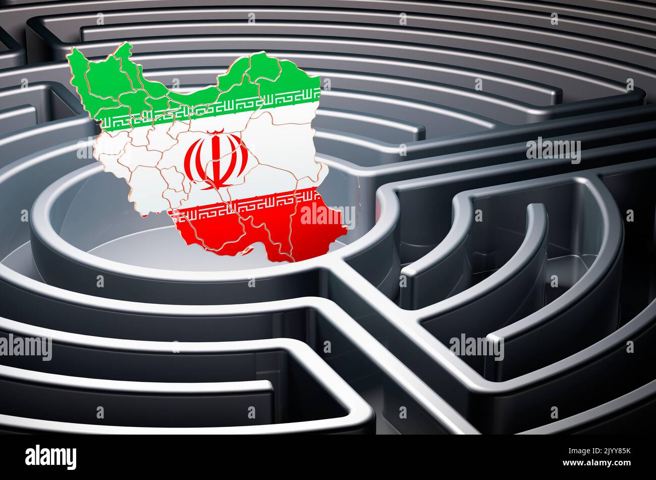 Iranian map inside maze, 3D rendering Stock Photo - Alamy