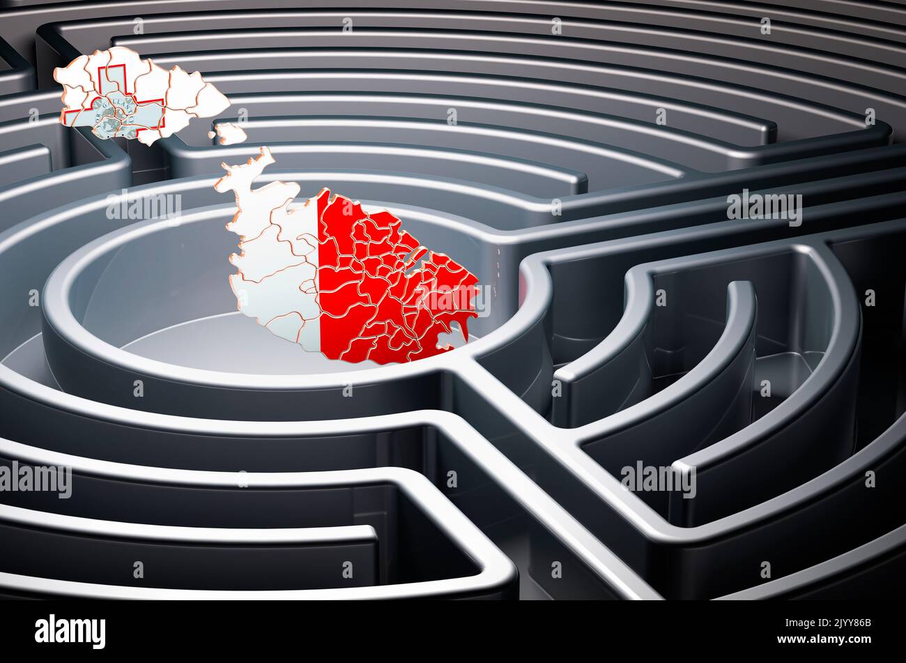 Maltese map inside maze, 3D rendering Stock Photo - Alamy