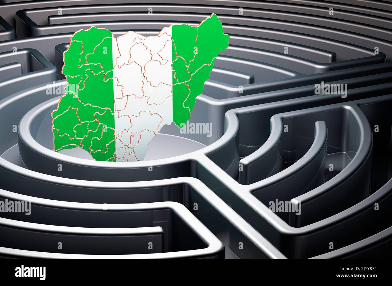 Nigerian map inside maze, 3D rendering Stock Photo - Alamy