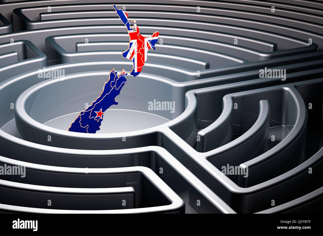 New Zealand map inside maze, 3D rendering Stock Photo - Alamy