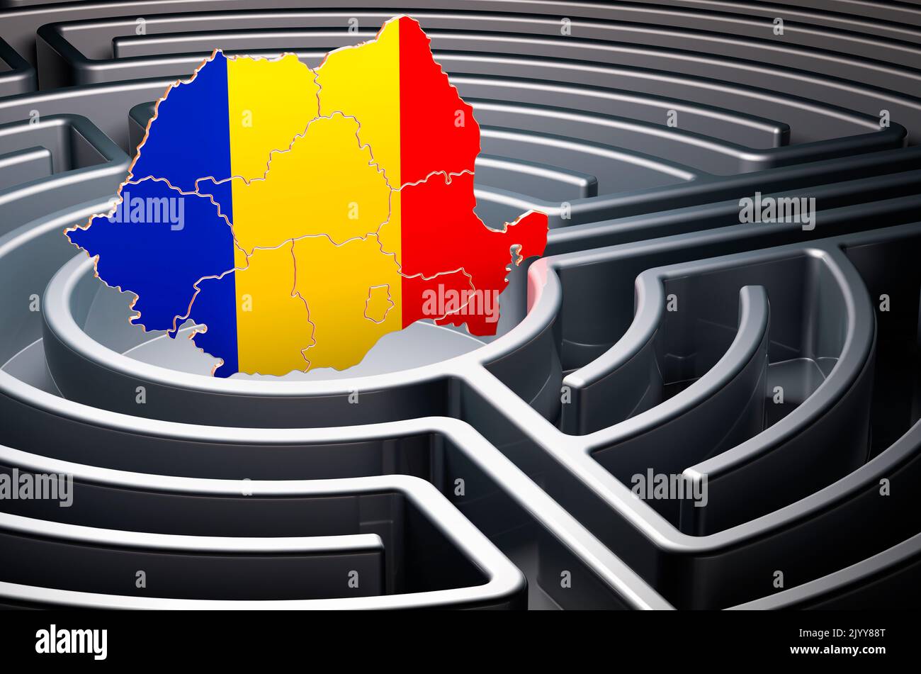 Romanian map inside maze, 3D rendering Stock Photo - Alamy