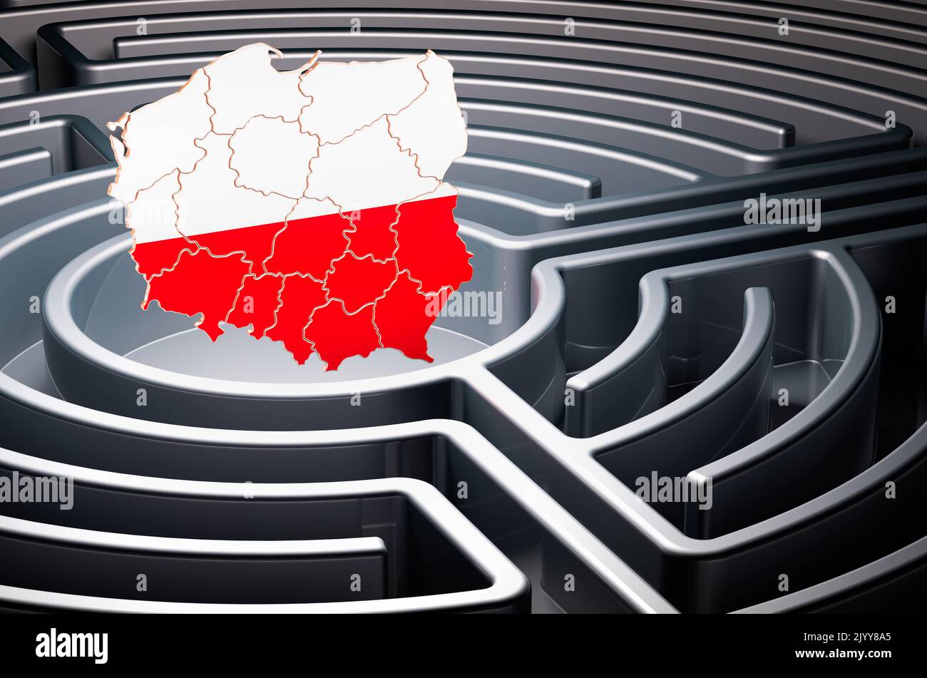 Polish map inside maze, 3D rendering Stock Photo - Alamy