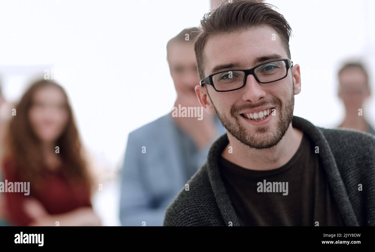 portrait of a young journalist in the blurred background Stock Photo ...
