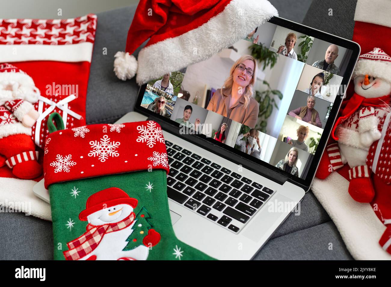 Family online video conference, christmas greetings. Virtual call ...