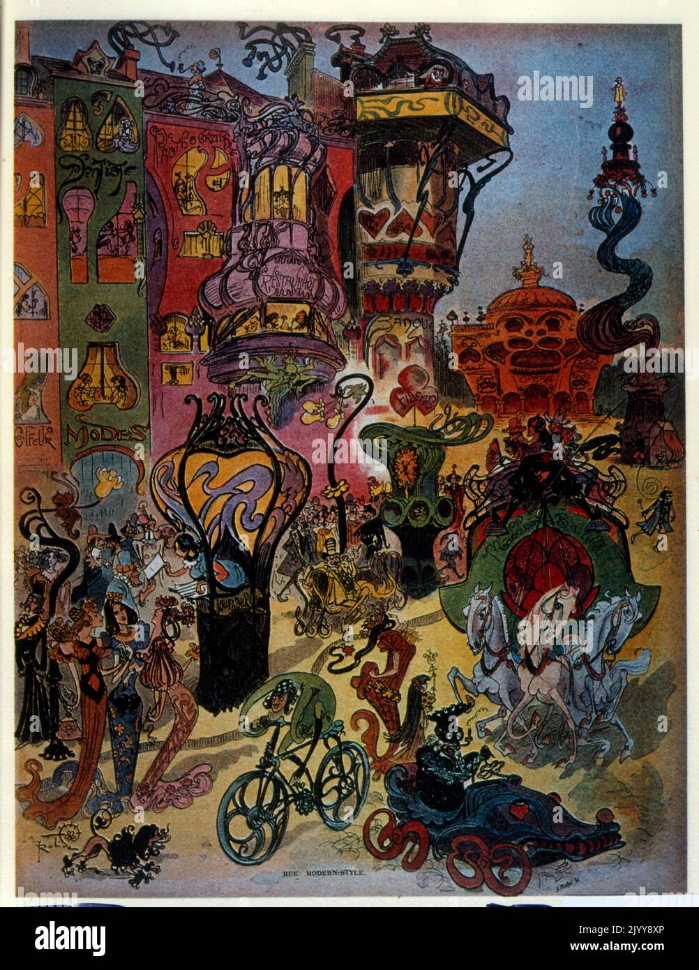 Watercolour Illustration of a busy town in a surrealist style full of ...