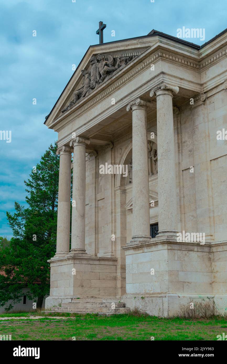 ancient church exterior In background with clouds and Trees, Hungary ...