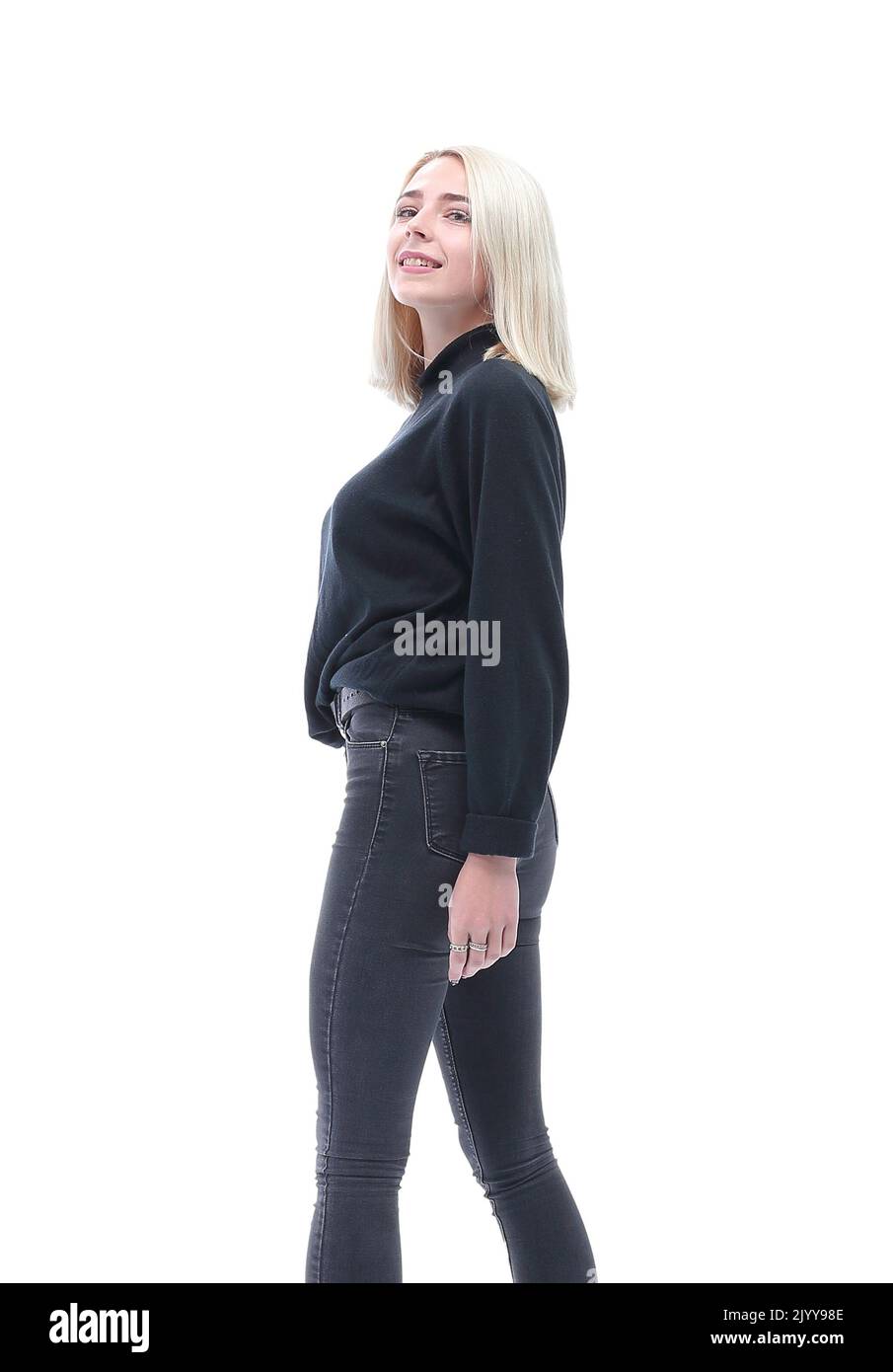 side view. modern young woman looking at copy-space Stock Photo - Alamy