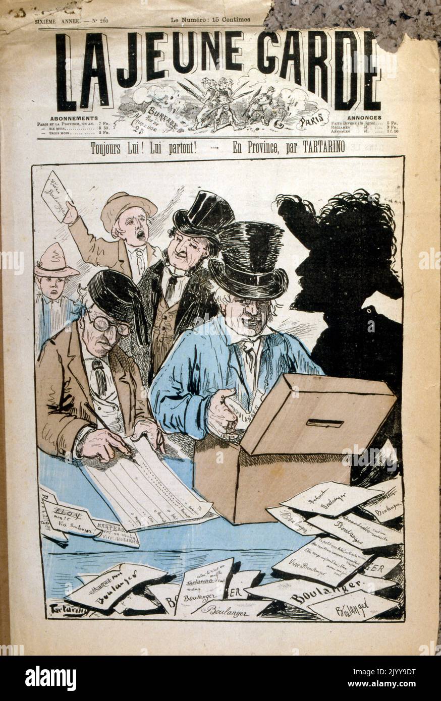Colour Illustration of people counting ballots. Headline "Always him ...