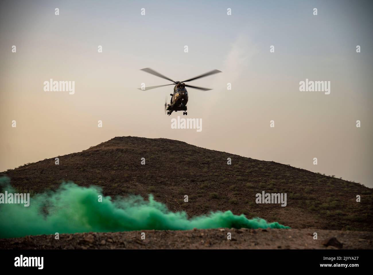 A French Aérospatiale SA 330 Puma helicopter flies U.S. Army Maj. Gen ...