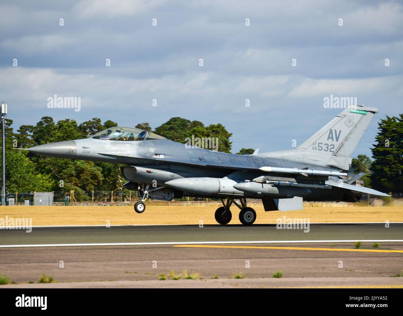 A U.S. Air Force F-16C Fighting Falcon, assigned to the 555th Fighter ...