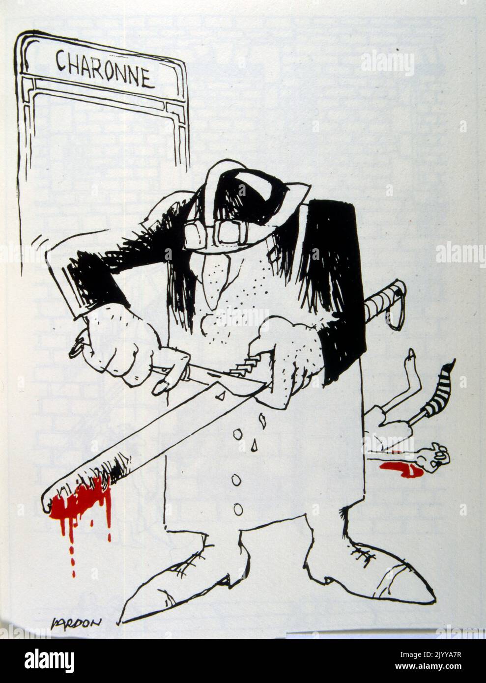 Black and white image of a man sharpening his sword with a dead man ...