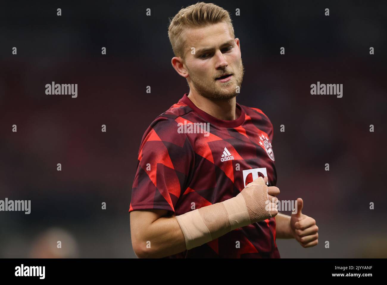 Milan, Italy, 7th September 2022. Matthijs De Ligt of Bayern Munchen during the warm up prior to ...
