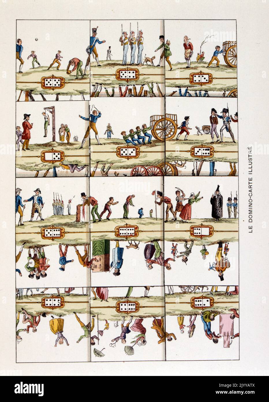 Colour Illustration of domino cards. 3x5 squares of pictures with a ...