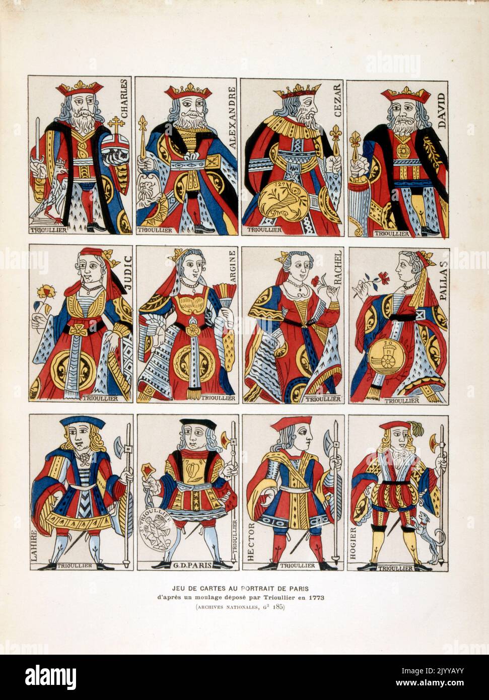 Coloured Illustration of playing cards, portrait of Paris after the ...