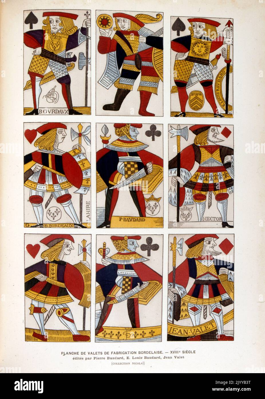 Coloured Illustration of playing cards depicting a row of jacks ...
