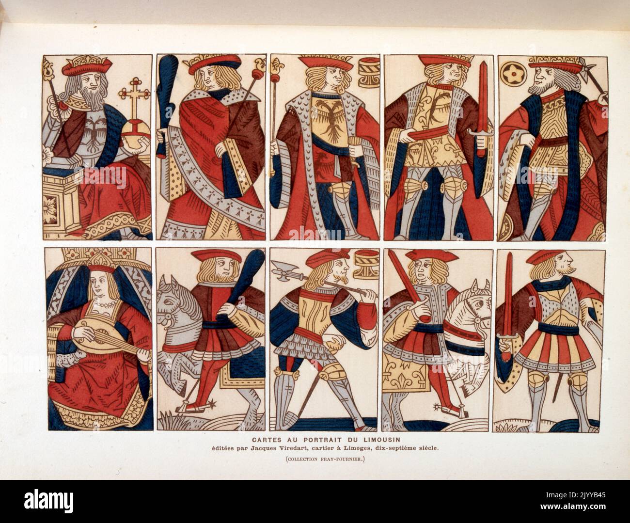 Coloured Illustration of playing cards depicting the portrait of ...