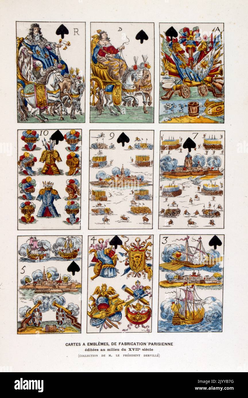 Coloured Illustration of emblematic playing cards made in Paris and ...