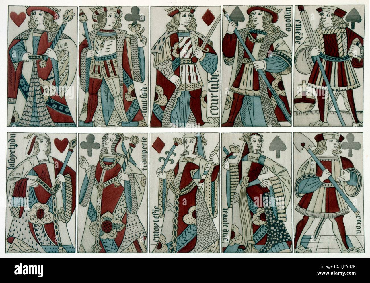 Coloured Illustration of playing cards known as the game of Piquet of ...
