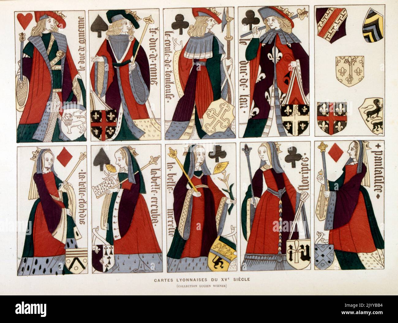 Coloured Illustration of playing cards from Lyon from the 15th Century ...