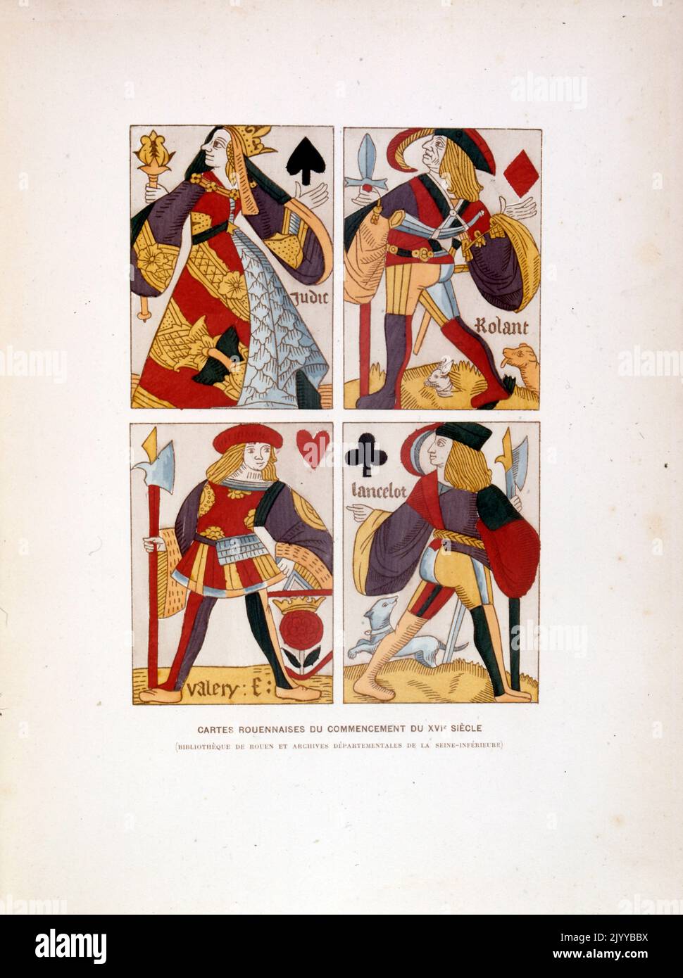 Coloured Illustration of playing cards from Rouen made in the 16th ...