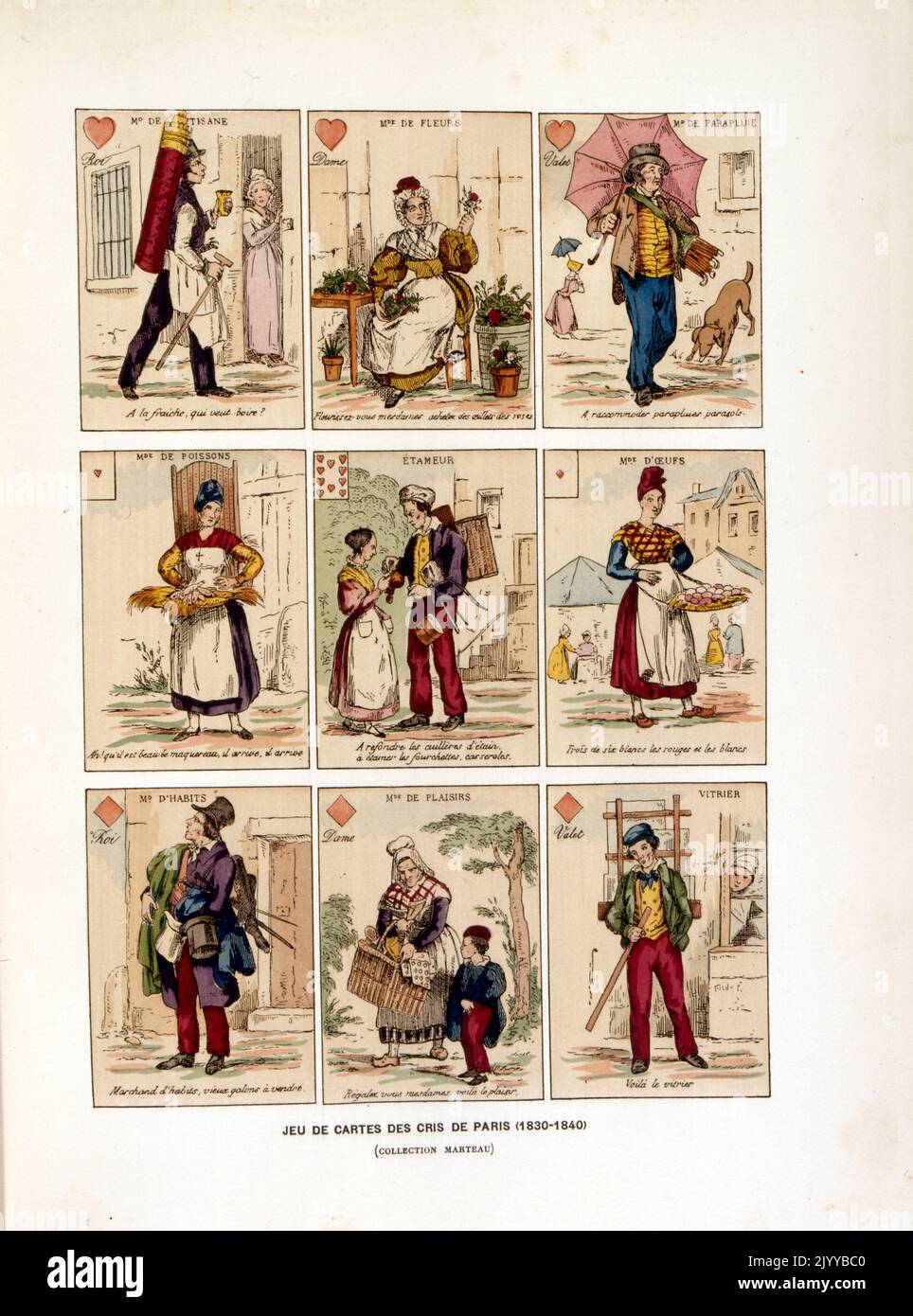 Coloured Illustration of playing cards depicting crisis in Paris (1830 ...