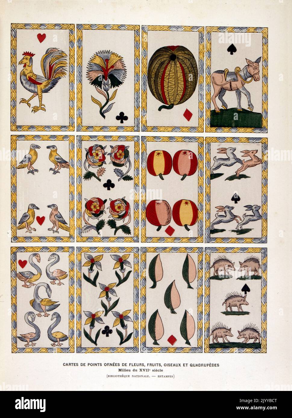 Coloured Illustration of playing cards (otherwise known as cartes de ...