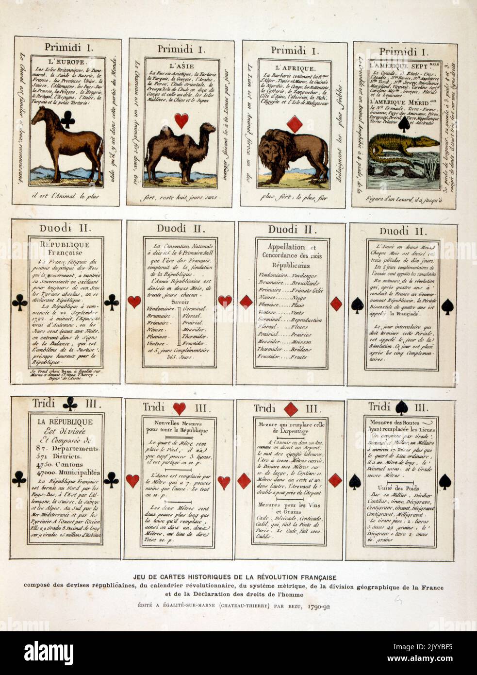 Coloured Illustration of playing cards from the Revolution depicting ...