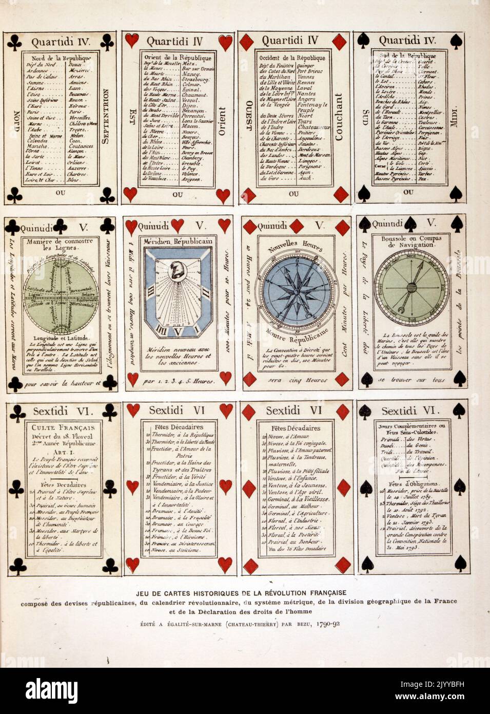 Coloured Illustration of playing cards from the Revolution depicting ...