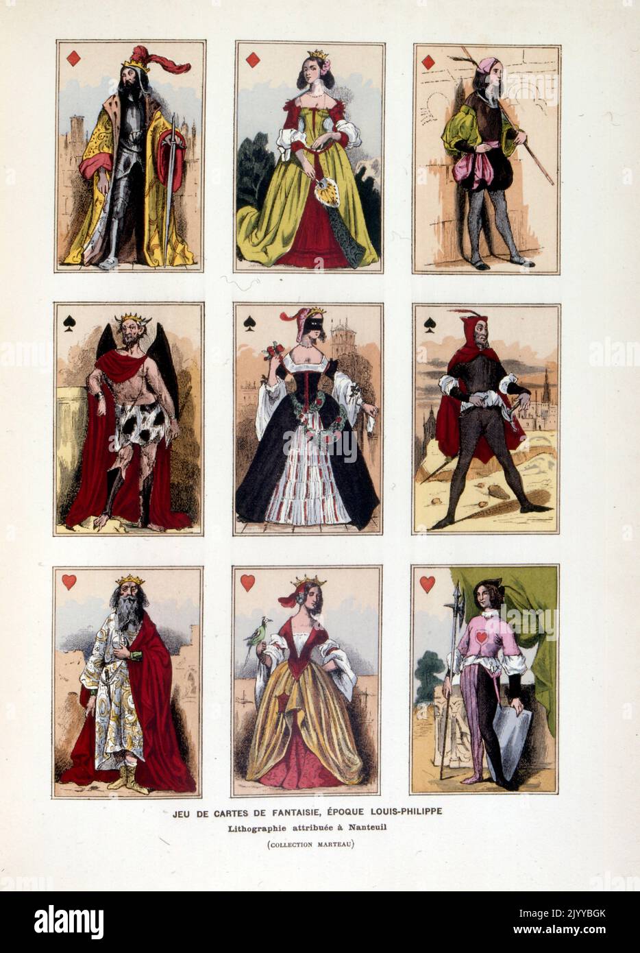 Coloured Illustration of playing cards from the Louis-Philippe era ...