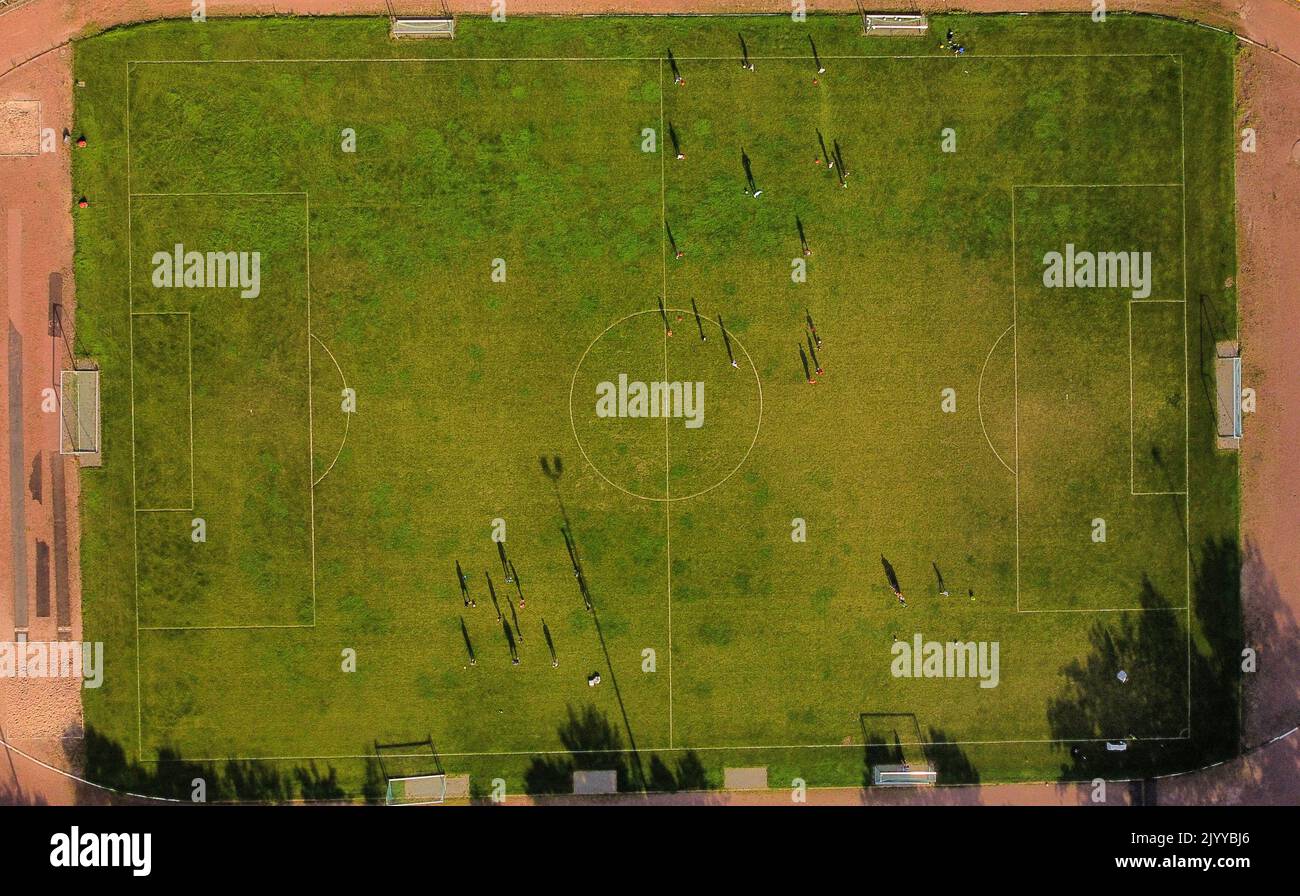 Aerial drone view from the sport center during the training of the ...