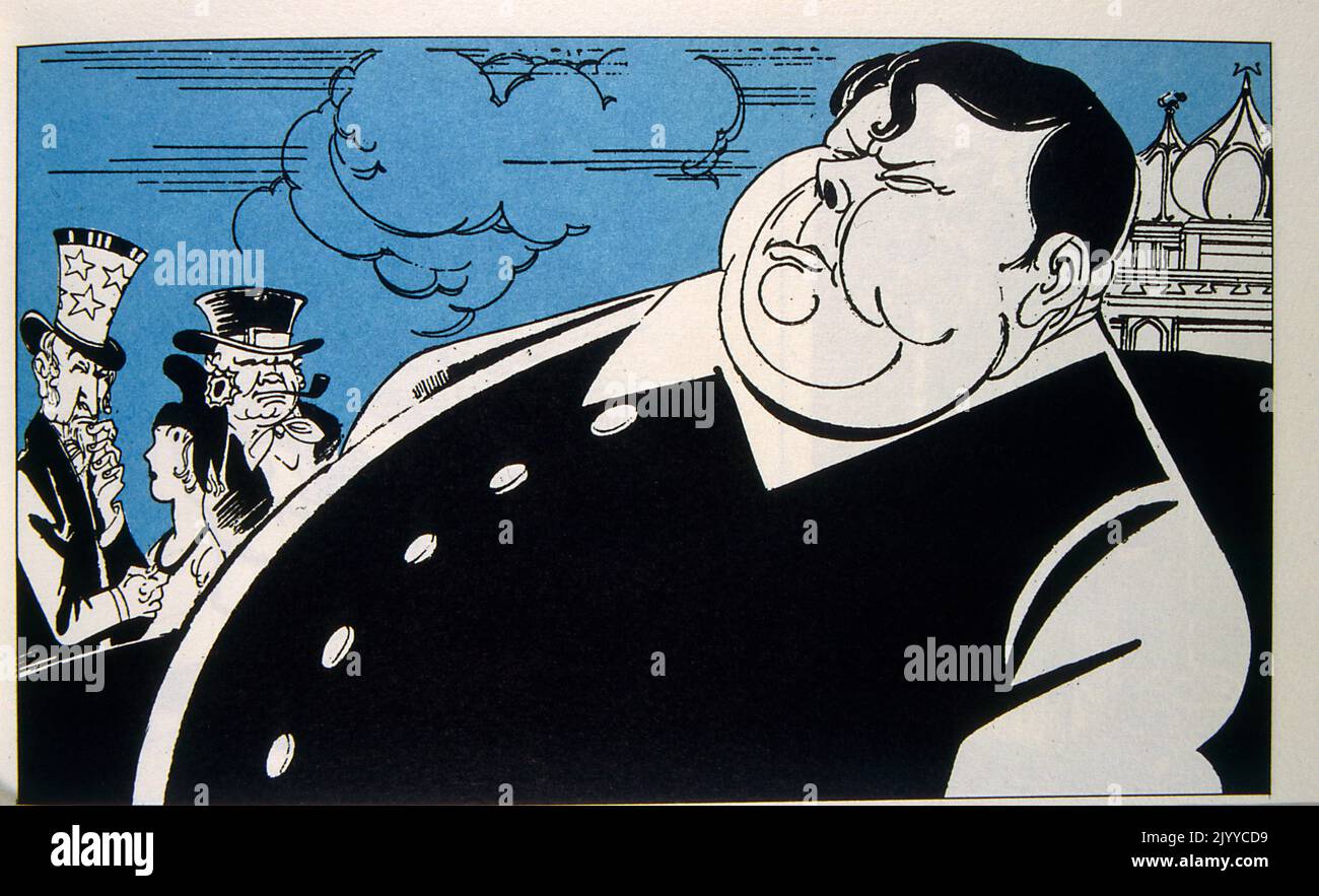 Coloured Illustration depicting Uncle Sam, Britannia and a very large ...