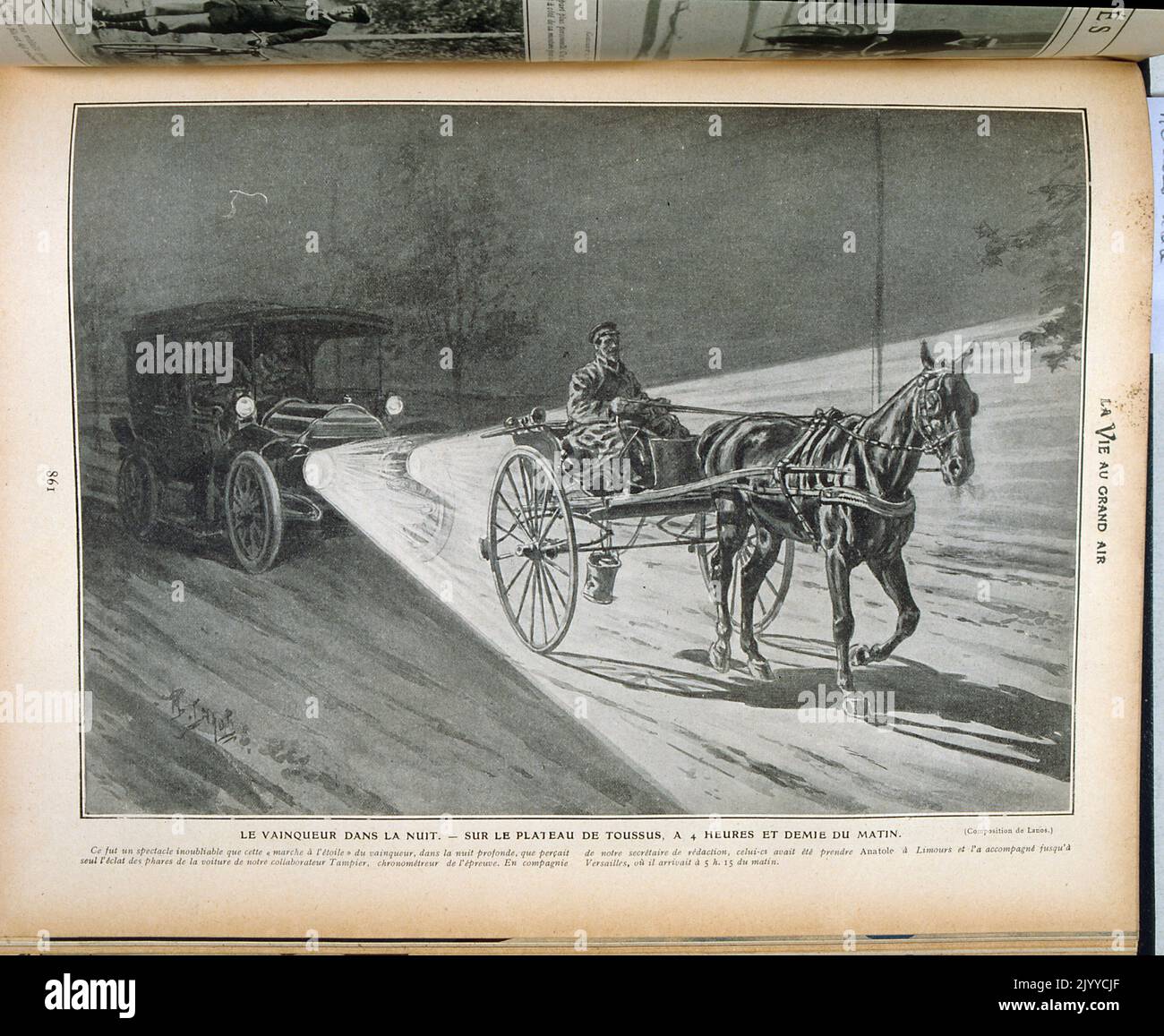 Illustration inside the lifestyle magazine La Vie au Grand Air; a car ...