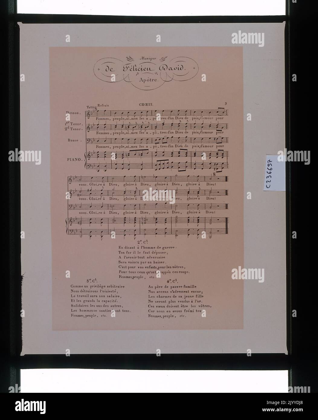 Sheet music of a hymn for piano and choir on the theme of war Stock ...