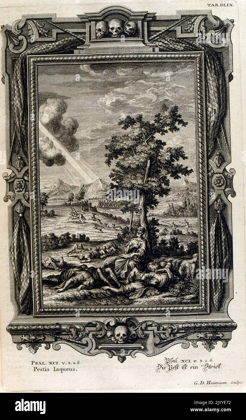 Engraving depicting shepherds lying under a tree looking out to a ...