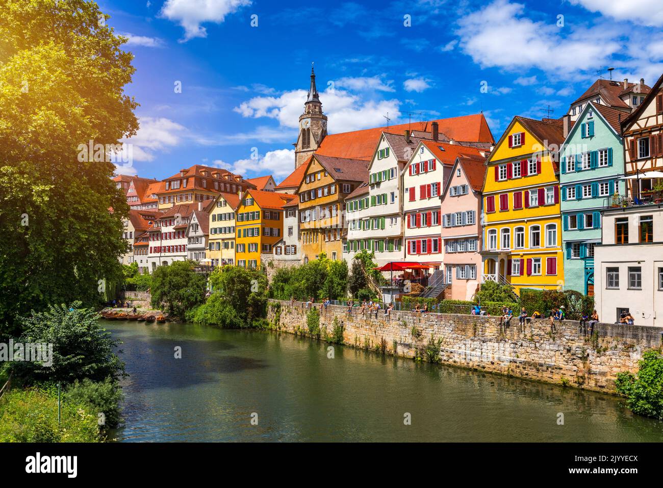 Picturesque town of Tuebingen with colourful half-timbered houses ...