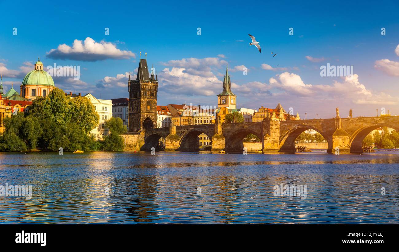 Old town of Prague. Czech Republic over river Vltava with Charles ...