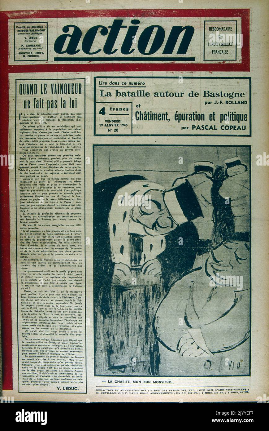 Front page of the French weekly independent newspaper 'Action' dated 14 ...