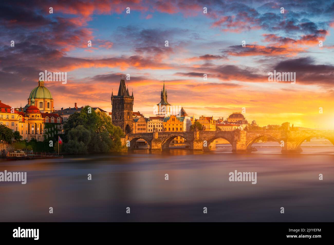 Old town of Prague. Czech Republic over river Vltava with Charles ...