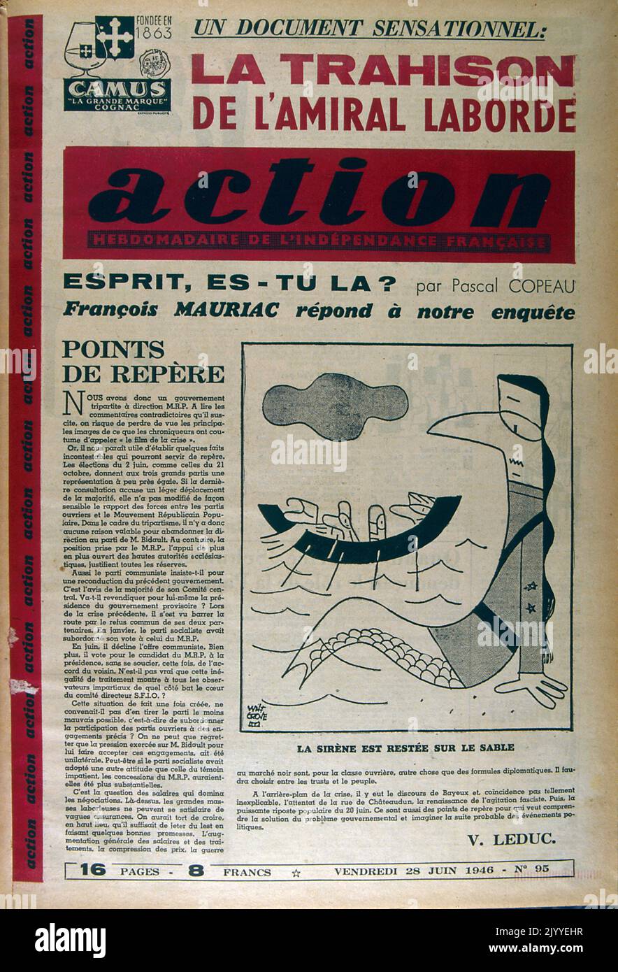 Front page of the French weekly independent newspaper 'Action' dated 28 ...