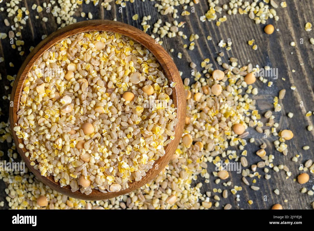 Mixed raw cereals from different types of plants, cooking from ...