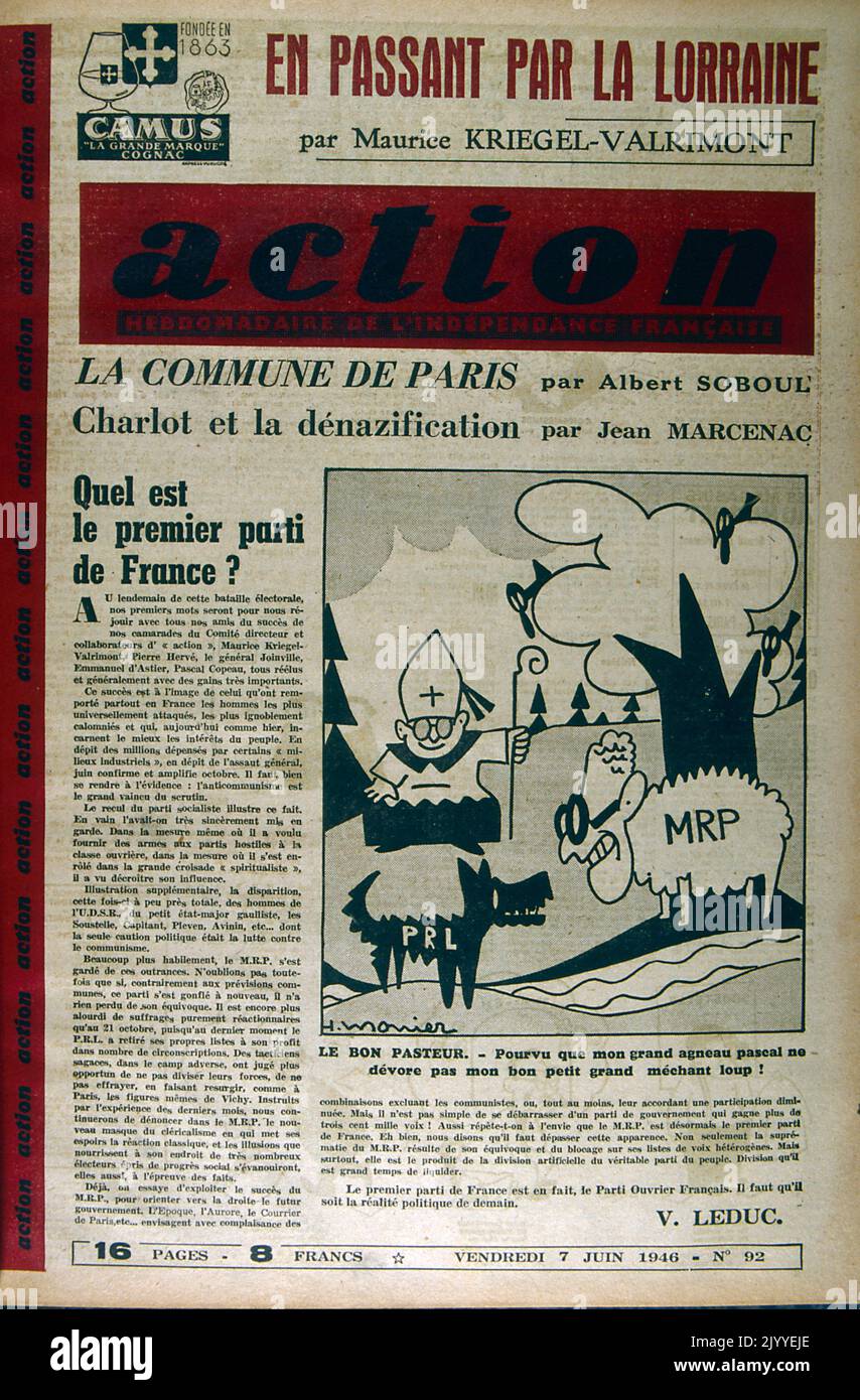 Front page of the French weekly independent newspaper 'Action' dated 7 ...